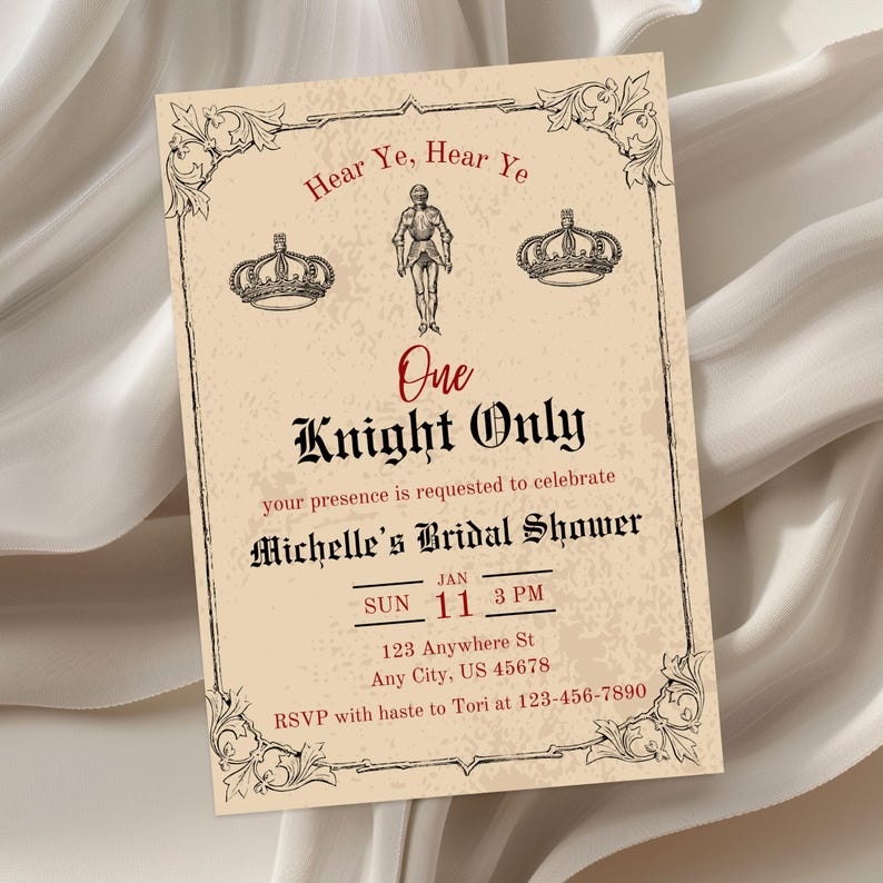 Editable One Knight Only Invitation, Bridal Shower Party, Renaissance ...