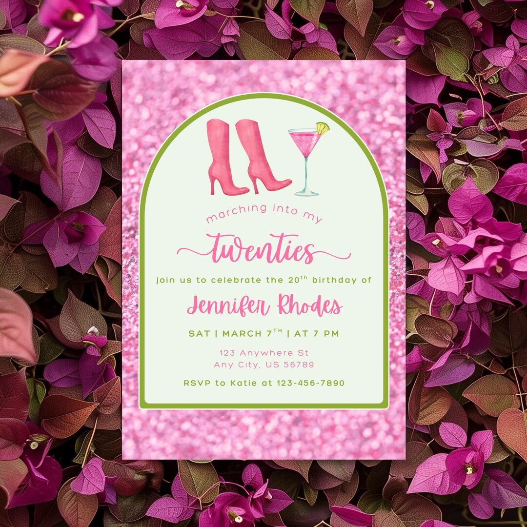 Marching Into My Twenties Invitation, Editable 20th Birthday Party ...