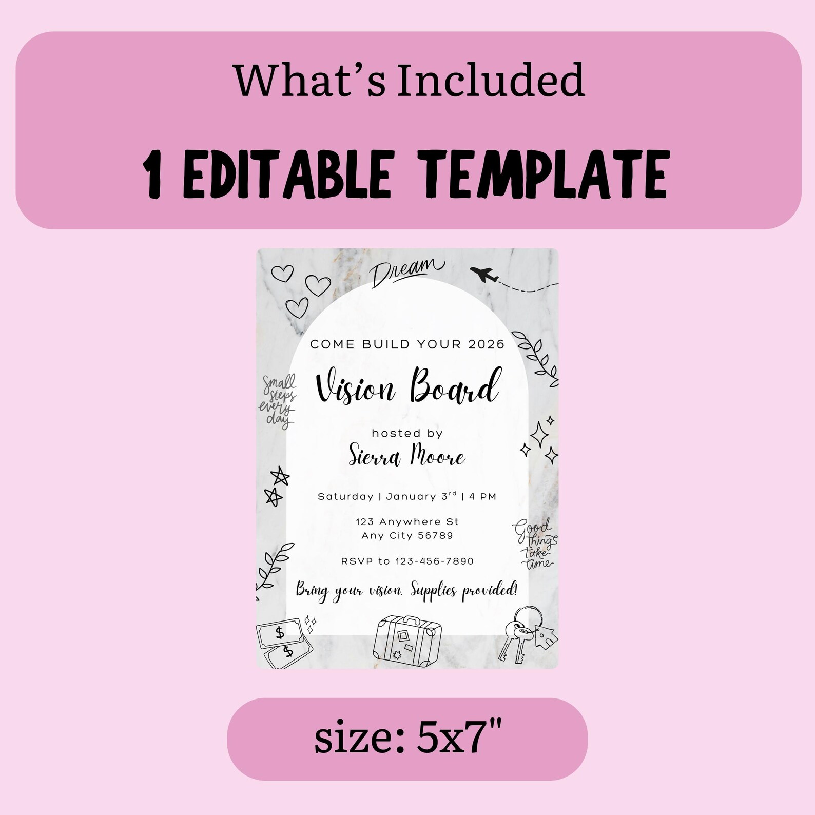 Vision Board Party Invitation, Editable Canva Template Invite ...