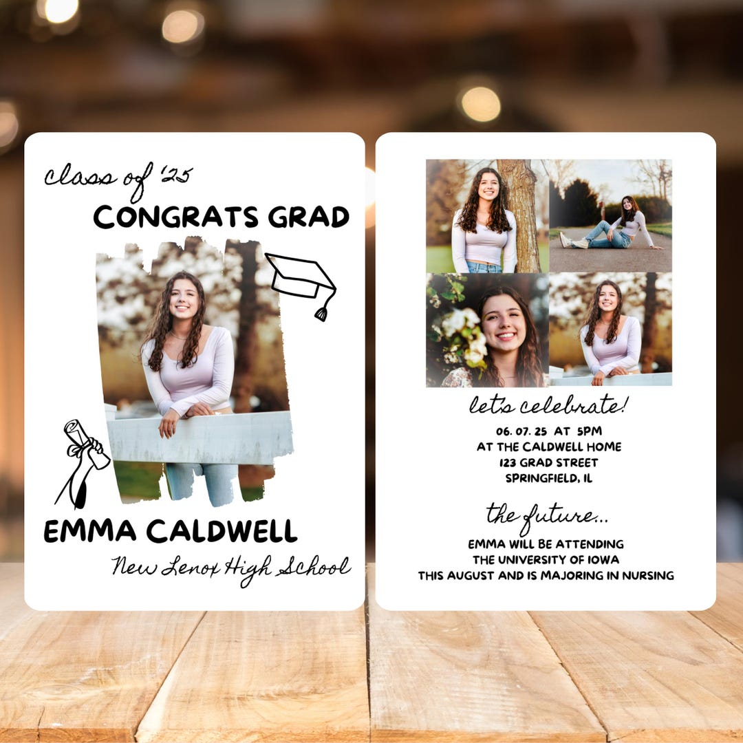 Hand Drawn Style Graduation Invitation Template, Whimsical Senior ...