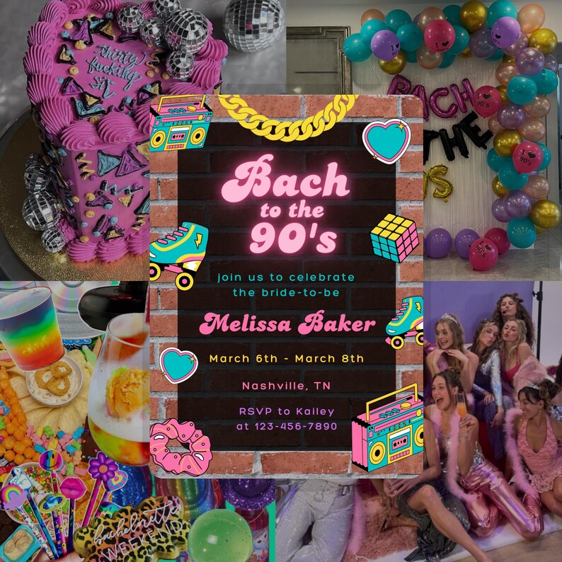 Editable 90s Bachelorette Party Invitation, Bach to the 90s Invite ...