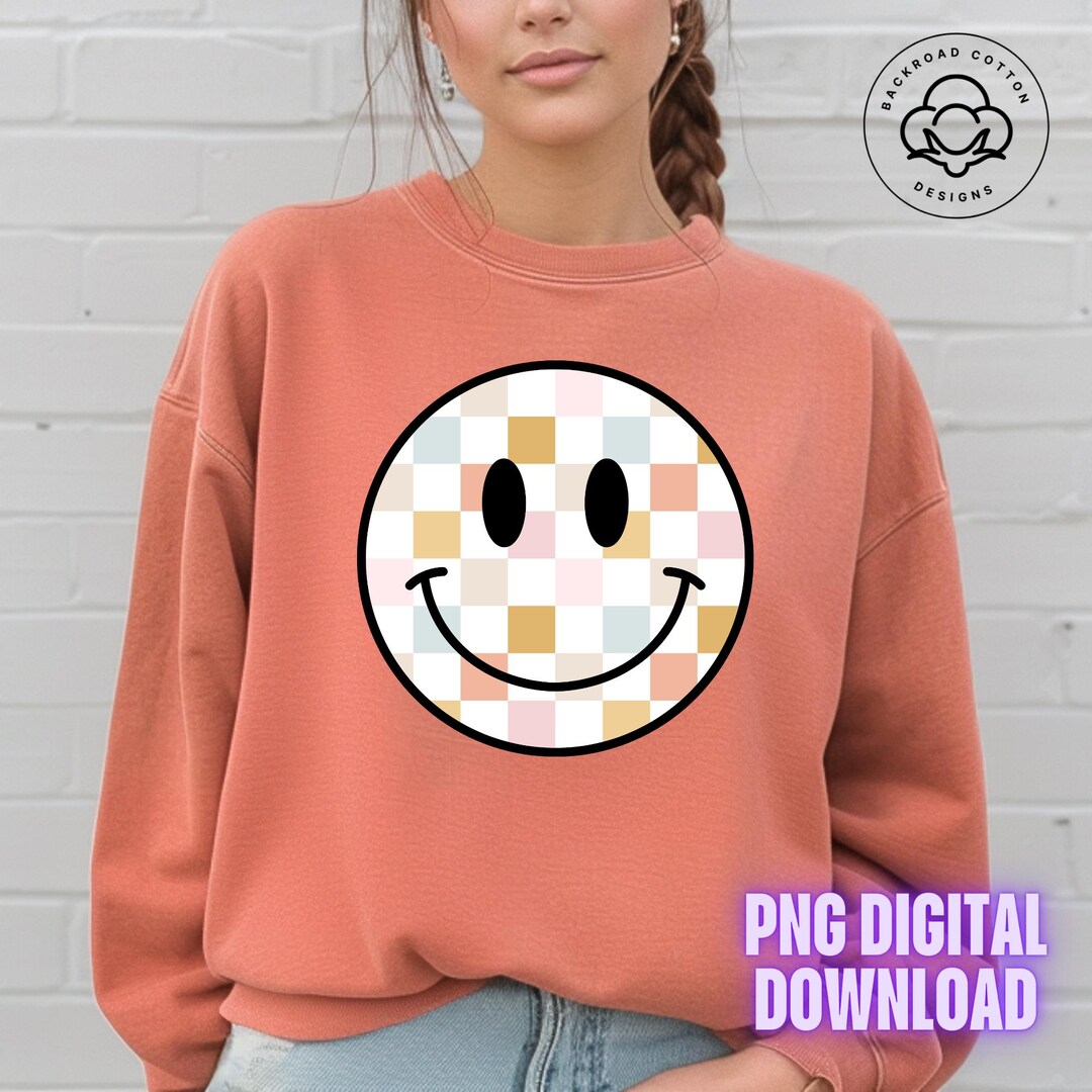 Checkered Smile Face PNG | Pastel Smile Face PNG | Retro Smile Face PNG ...