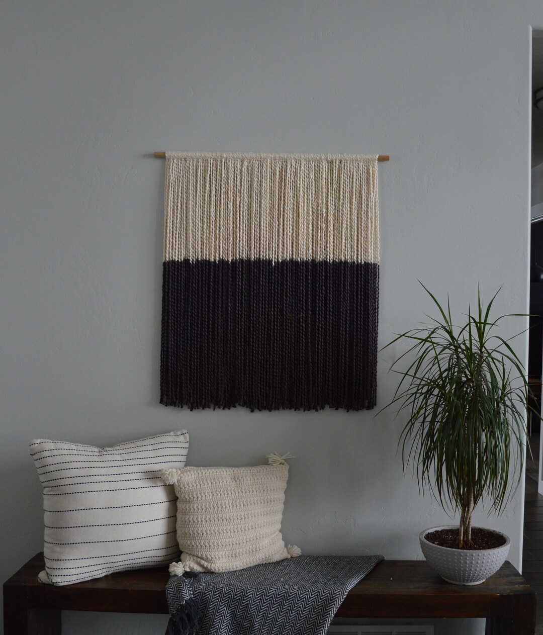 Boho Dark Gray to Black Macramé Dip Dyed Wall Hanging - Etsy