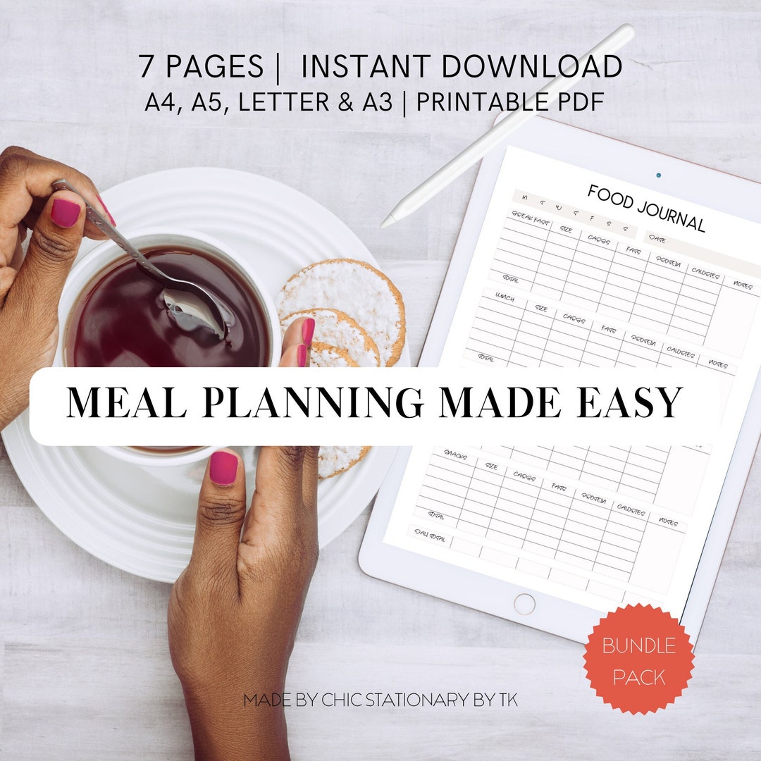 Digital Meal Planner Printable, Weekly Food Diary, Meal Tracker, Food ...