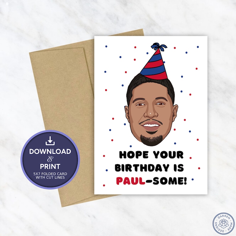 Paul George Birthday Card | Printable Birthday Card | NBA Los Angeles ...
