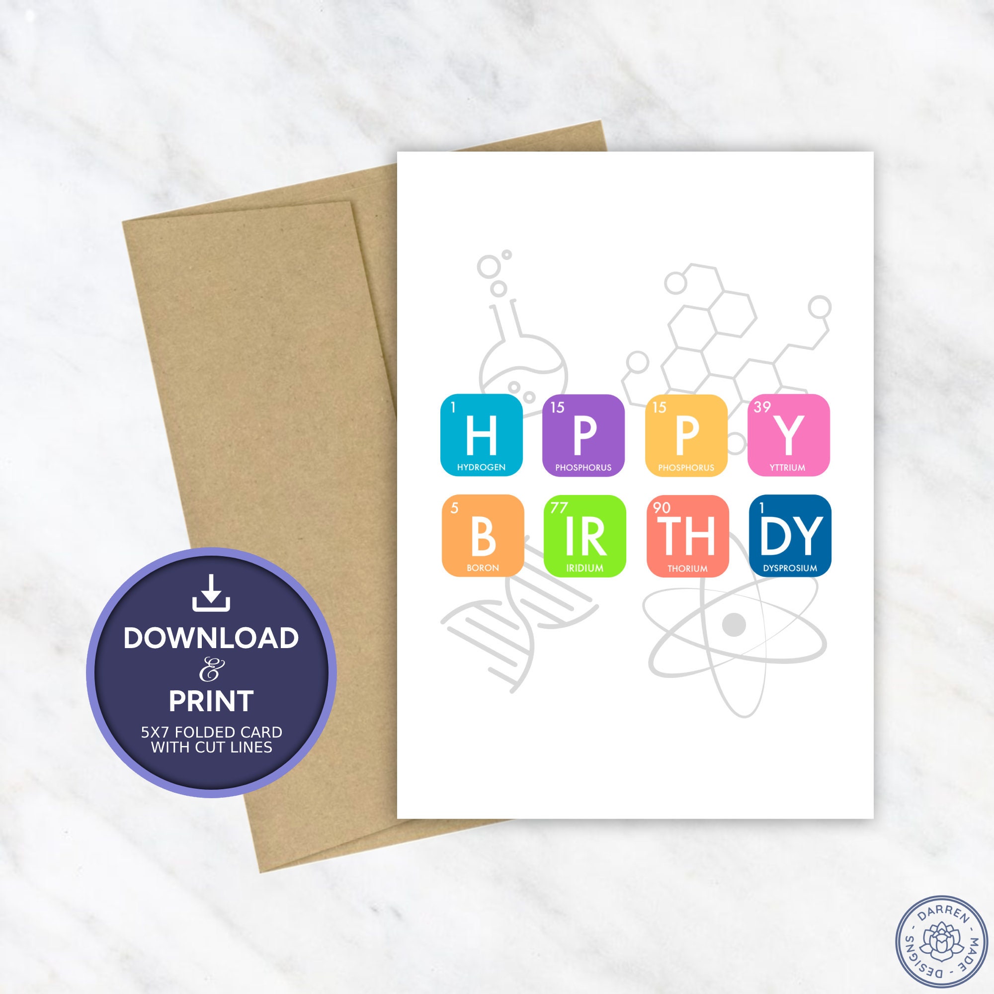 Periodic Table Birthday Card, Science Digital Printable Birthday Card ...