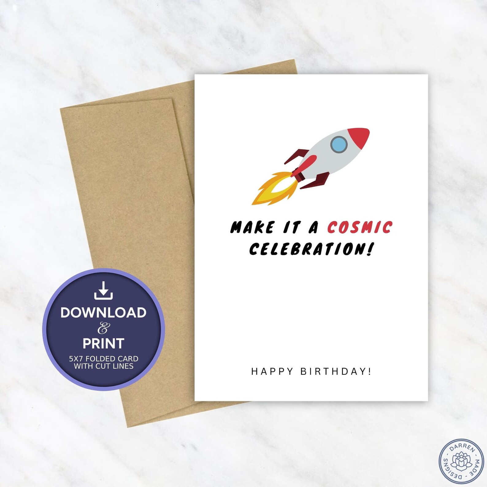 Printable Birthday Card | Spaceship Outer Space Birthday Card | Instant ...
