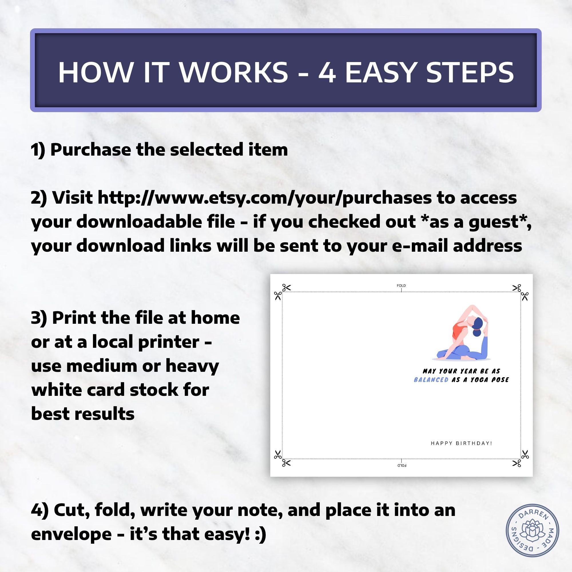 Printable Birthday Card | Yoga Balance Birthday Card | Instant Digital ...