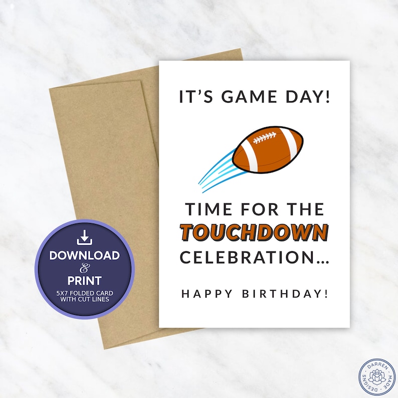 Football Birthday Card, Digital Printable Birthday Card, Funny Sports ...