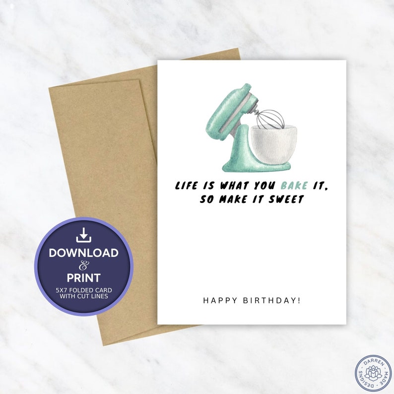 Printable Birthday Card | Baking Cooking Birthday Card | Instant ...