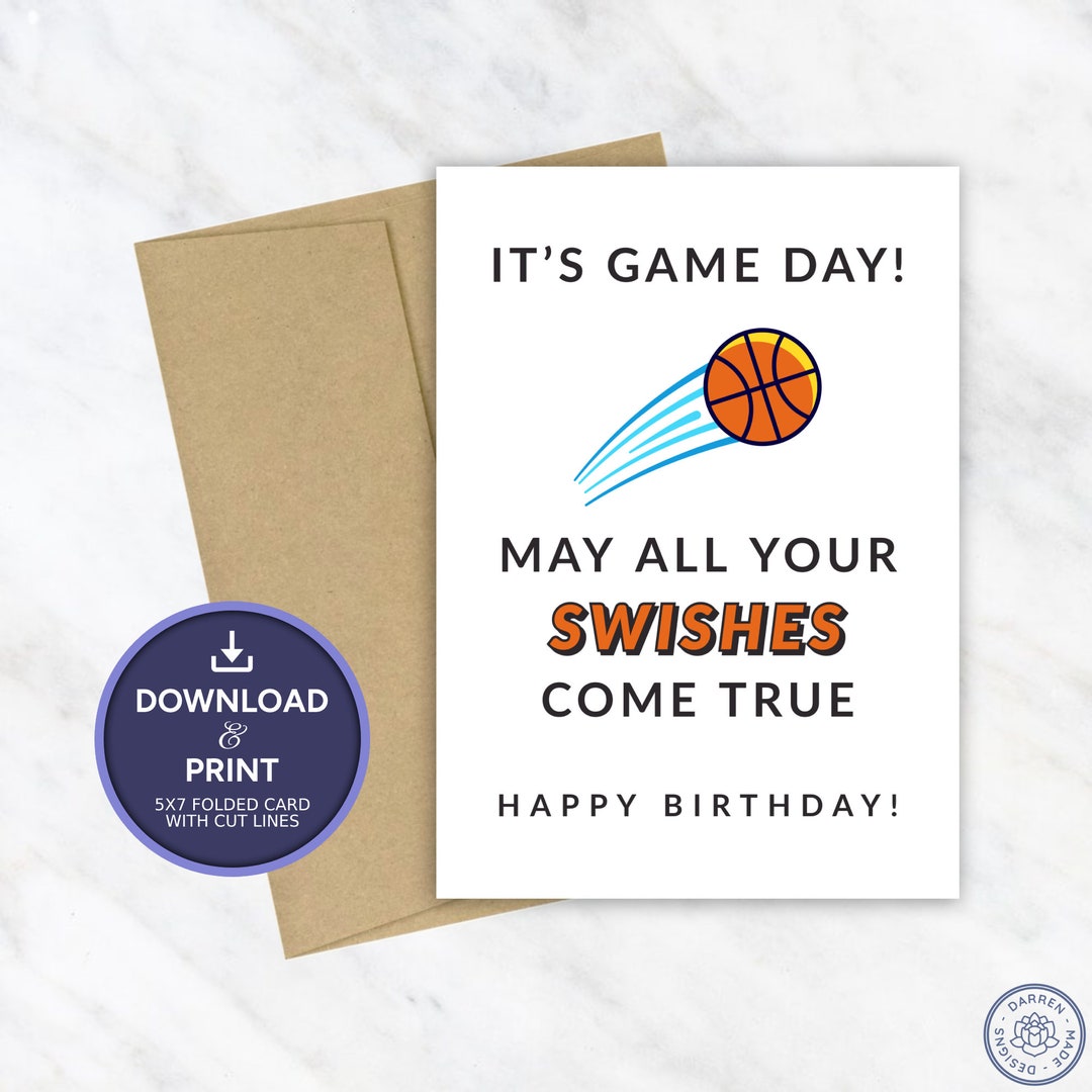 Basketball Birthday Card, Digital Printable Birthday Card, Funny Sports ...