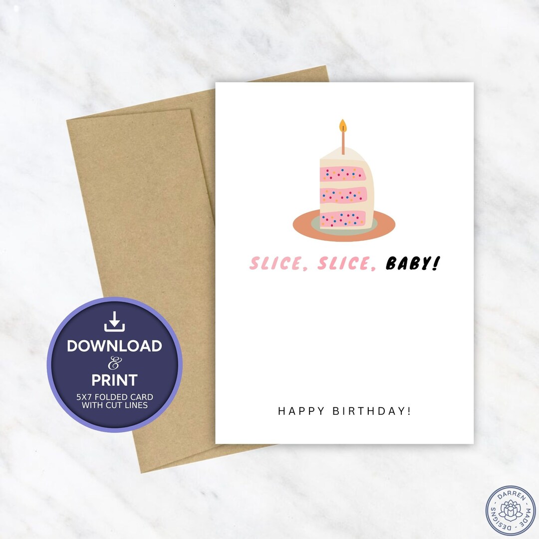 Printable Birthday Card | Cake Slice Birthday Card | Instant Digital ...