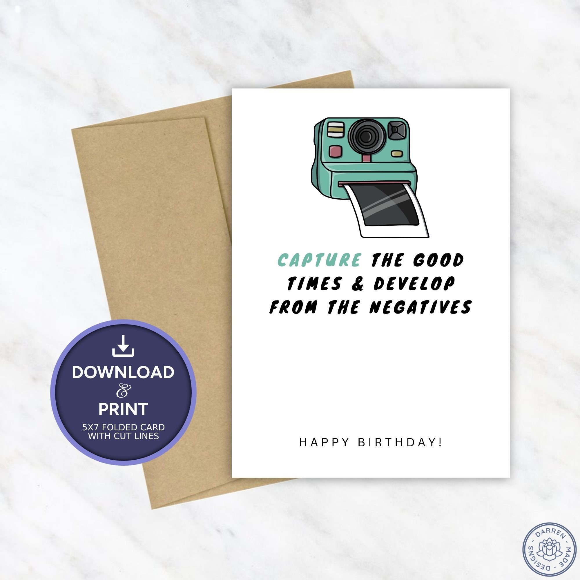 Printable Birthday Card Camera Capture Good Times Birthday Card Instant ...