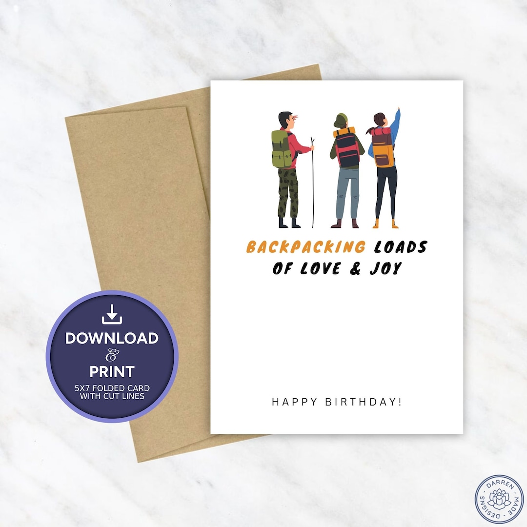 Printable Birthday Card | Backpacking Hiking Birthday Card | Instant ...