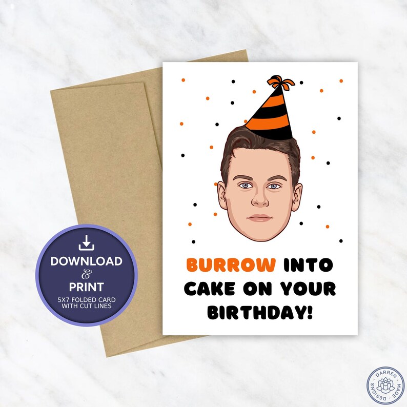 Joe Burrow Birthday Card | Printable Birthday Card | Cincinnati Bengals ...