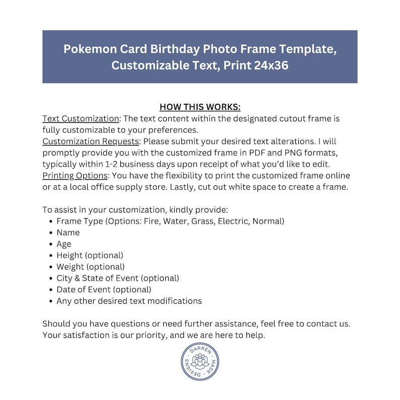 Pokemon Birthday Photo Frame Template 24x36 - Pokemon Party, Pokemon ...