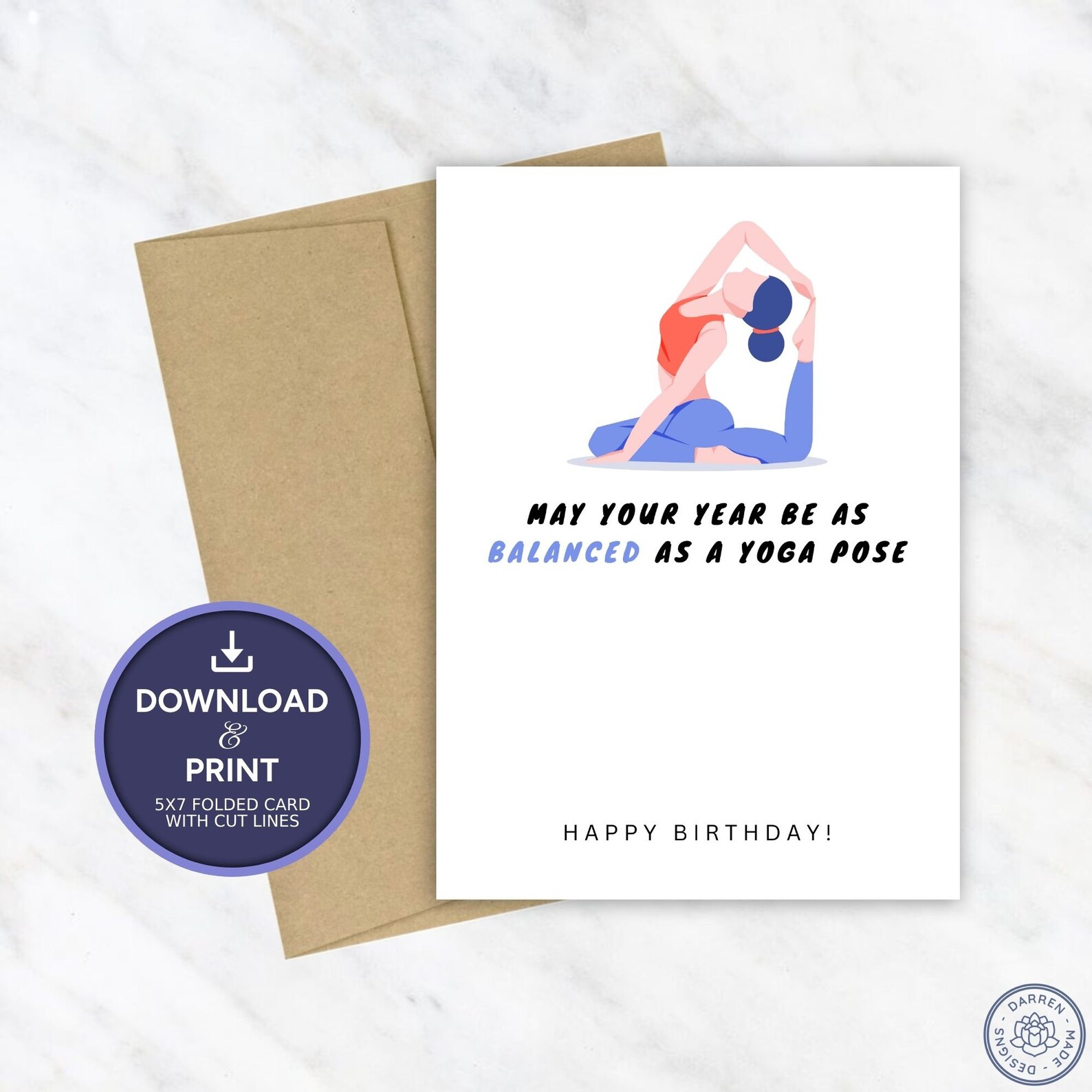 Printable Birthday Card | Yoga Balance Birthday Card | Instant Digital ...