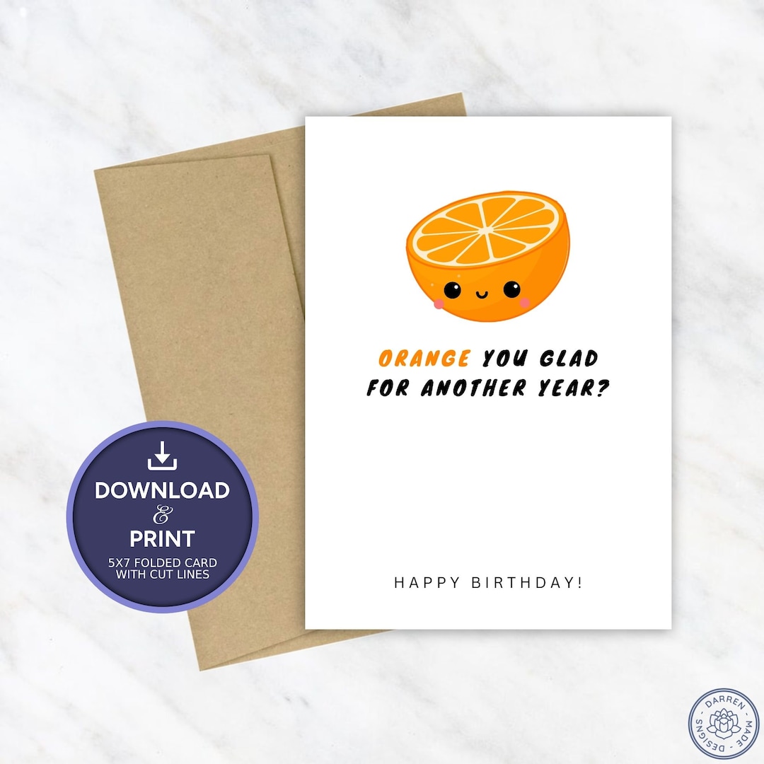 Printable Birthday Card | Orange Fruit Birthday Card | Instant Digital ...