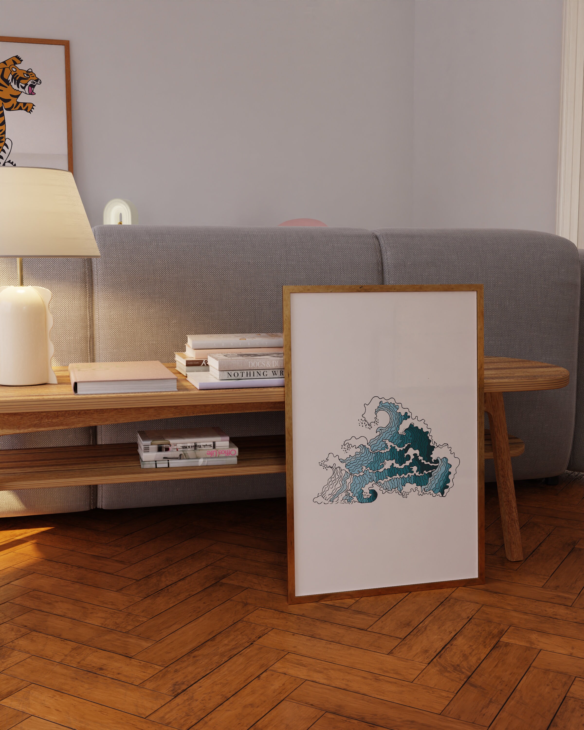 Minimalist Wave Digital Art Print Great Wave Blue & White Printable ...