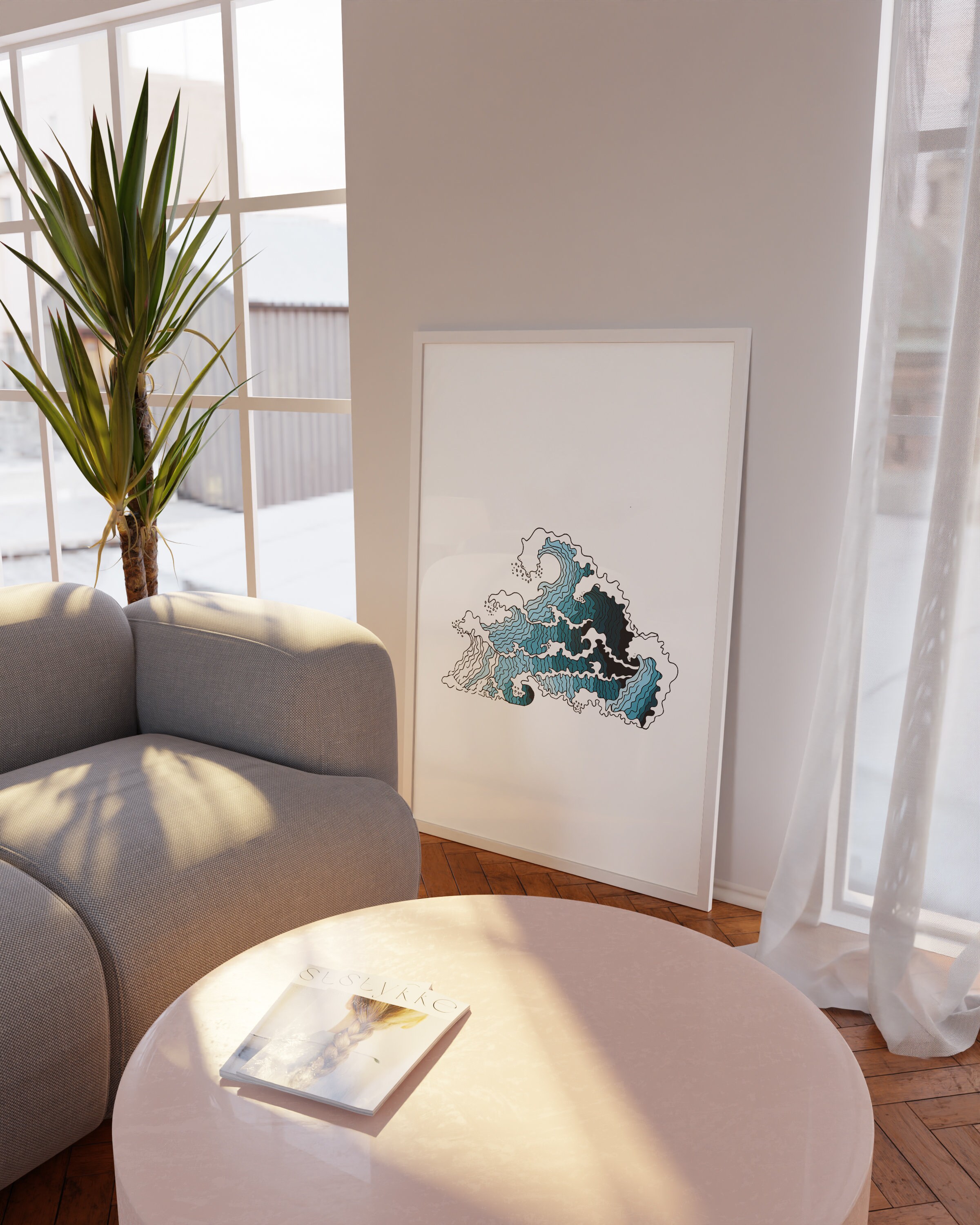 Minimalist Wave Digital Art Print Great Wave Blue & White Printable ...