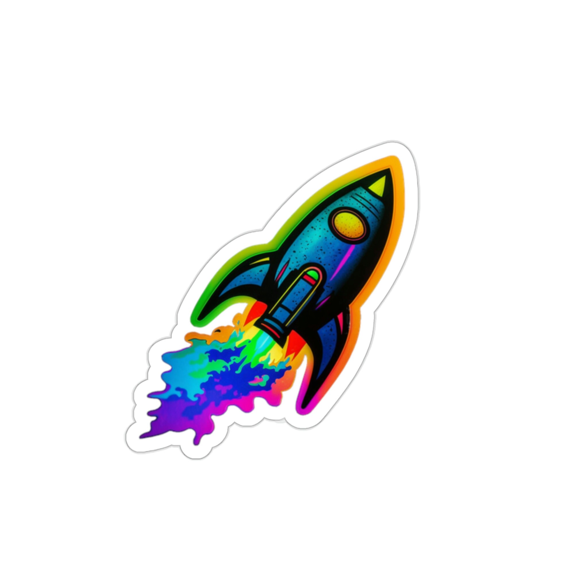 3" Space Bound Rocket Ship Rainbow Flames Laminate Vinyl Sticker ...
