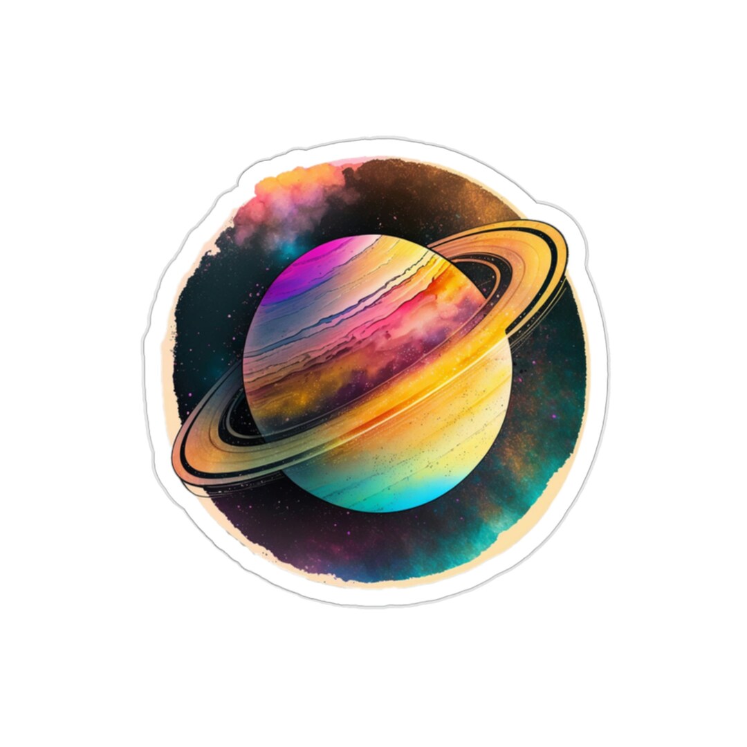 3" Watercolor Planet With Rings Vinyl Laminate Sticker - Water Bottle ...
