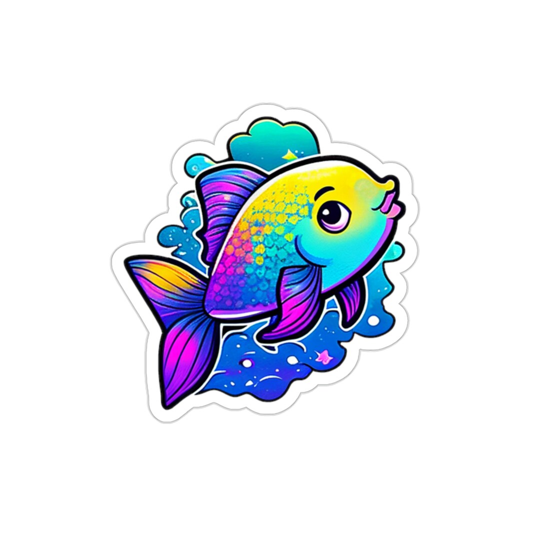 3" Retro 90s Rainbow Fish Laminate Vinyl Sticker - Water Bottle ...