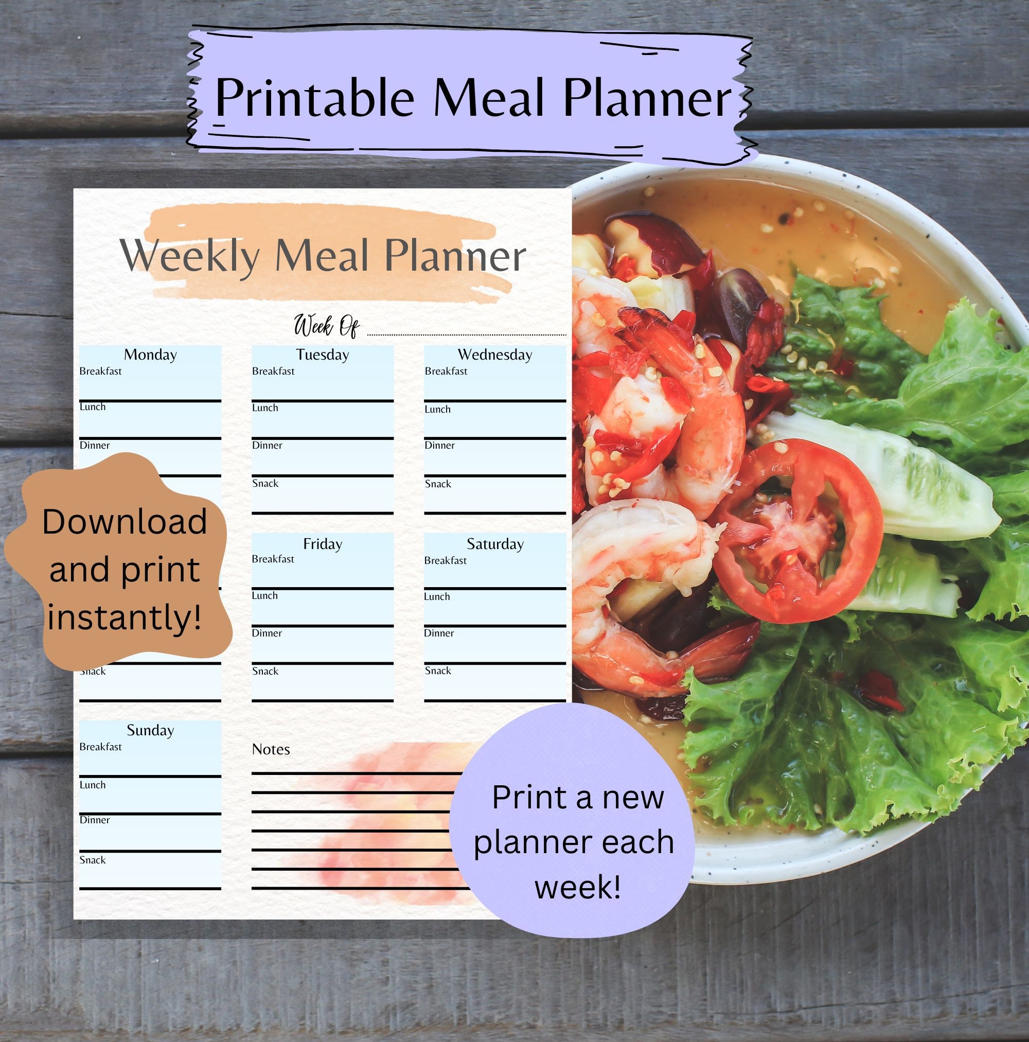 Printable Weekly Menu and Meal Planner and Journal - Etsy