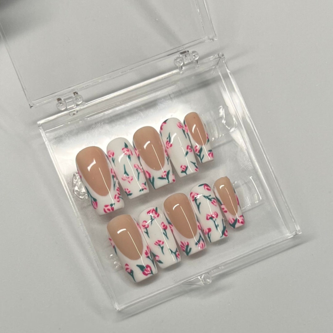 Floral Spring Press on Nailsspring Nails Coquette Nails Handmade Press ...