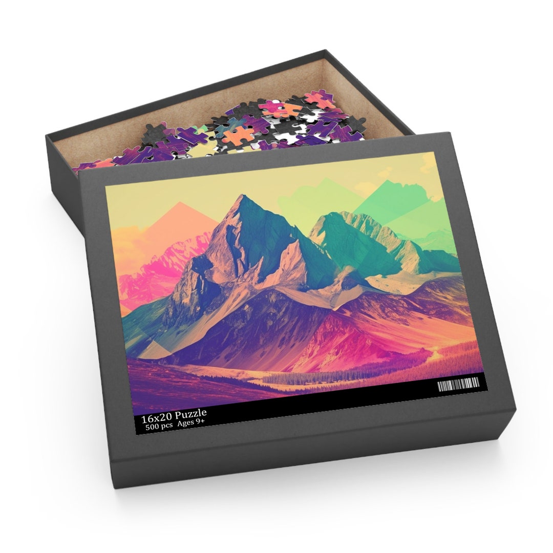Retro Colorful Mountain Puzzle, Unique Puzzle, Jigsaw Puzzle, Puzzle ...