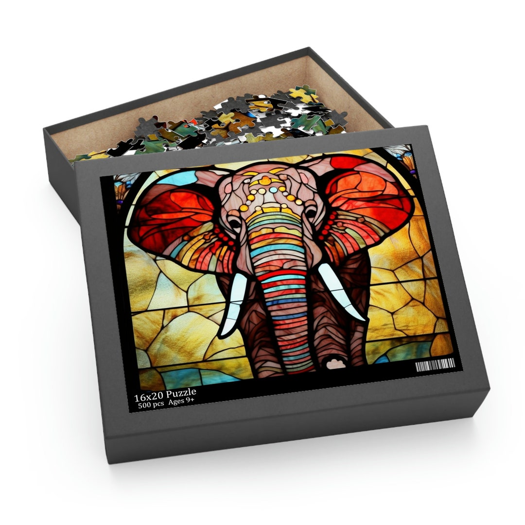 Elephant Stained Glass Jigsaw Puzzle 120, 252, 500 Piece Puzzle Lover ...