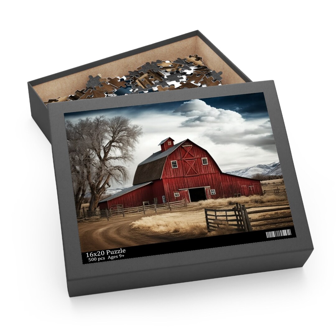 Red Barn Puzzle: Quaint Country Scene, Rustic Farmhouse Decor ...