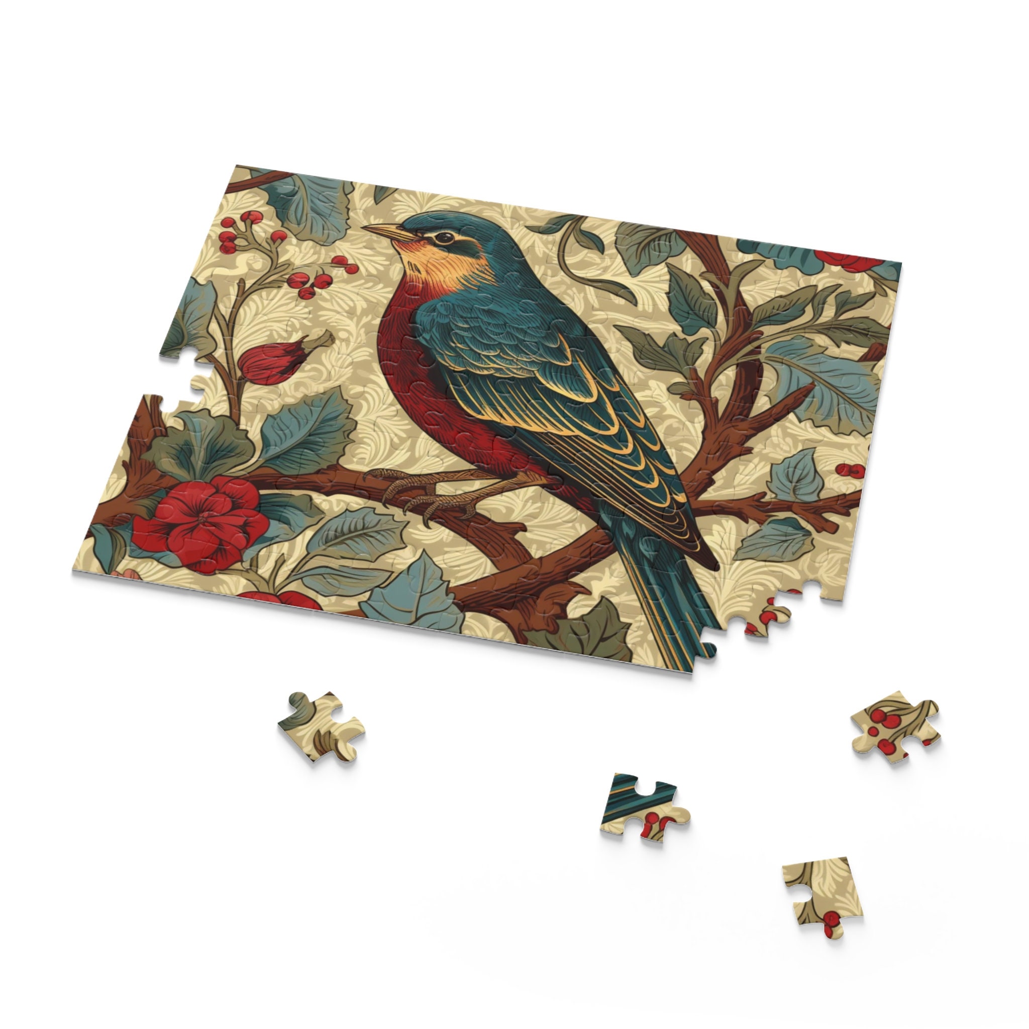 William Morris Inspired Bird on Perch Jigsaw Puzzle 120, 252, 500-piece ...
