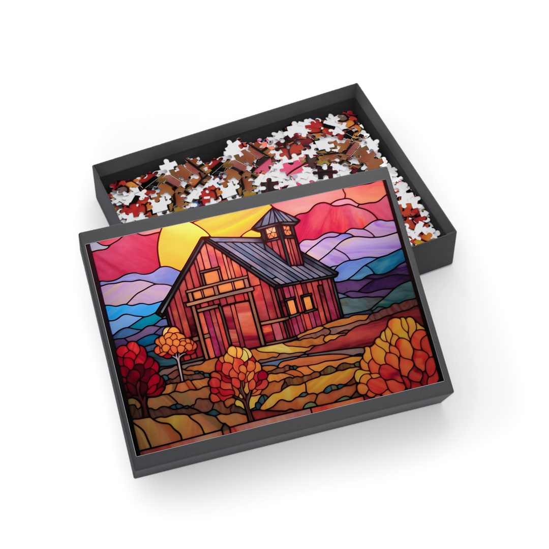 Stained Glass Barn Puzzle Quaint Farmstead Jigsaw for Rustic ...