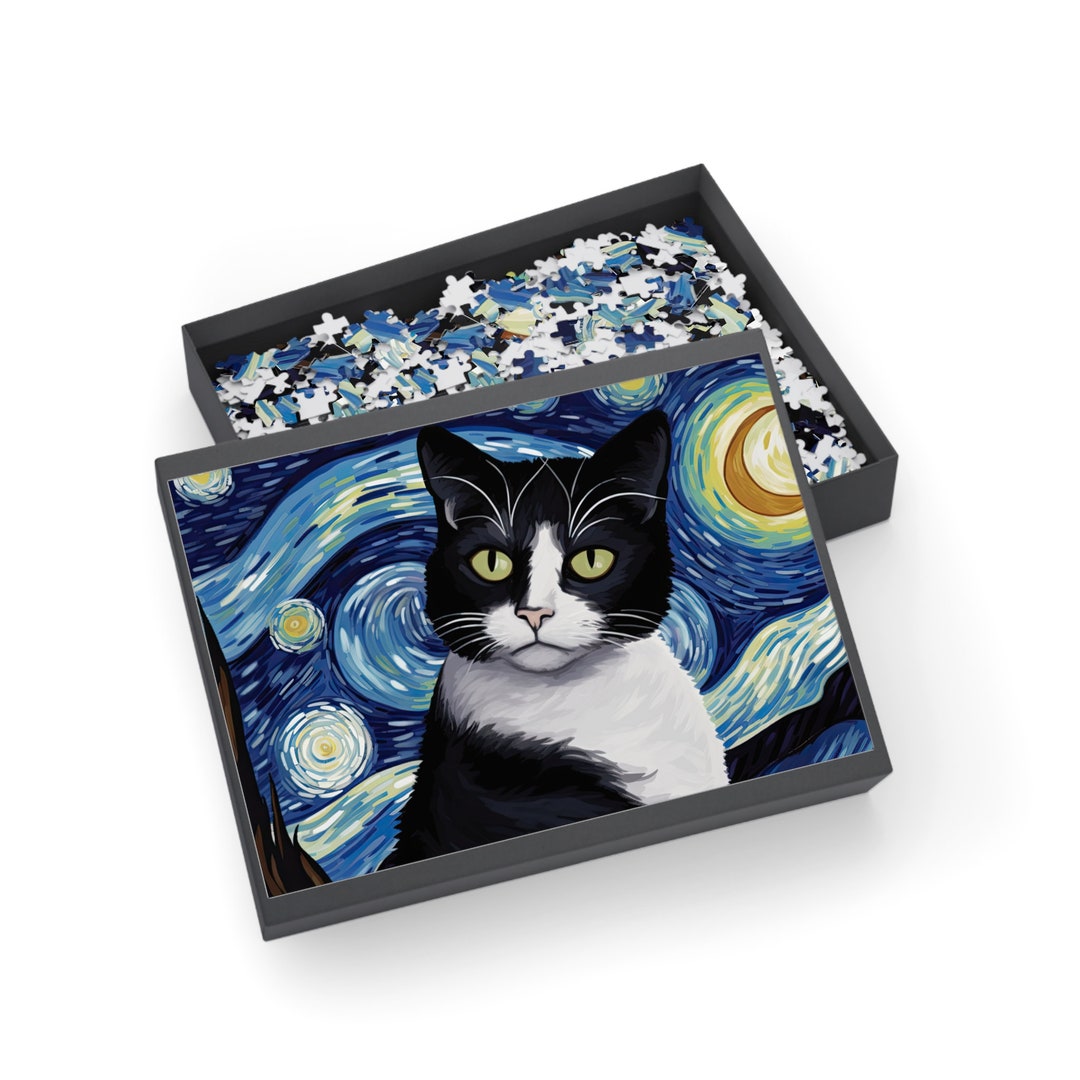 Tuxedo Cat Starry Night Puzzle Jigsaw Puzzle Cat Lover Puzzle Unique ...