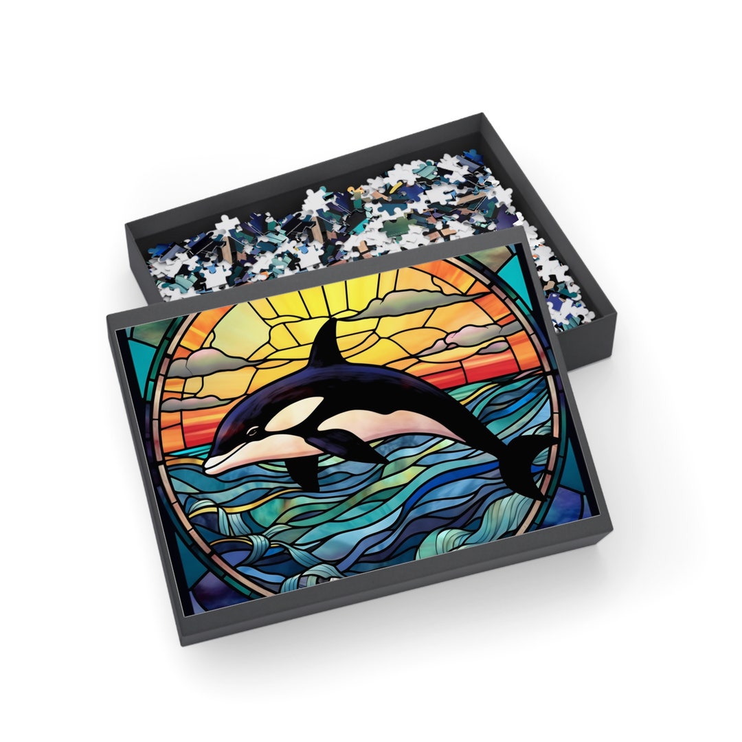 Stained Glass Orca Puzzle Graceful Oceanic Jigsaw for Captivating ...