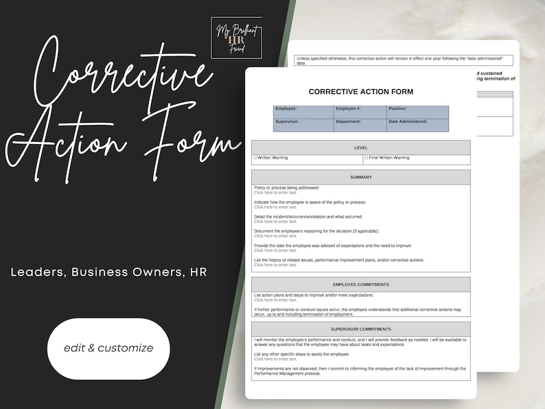 Corrective, Disciplinary, Warning Action Form | Performance Management ...