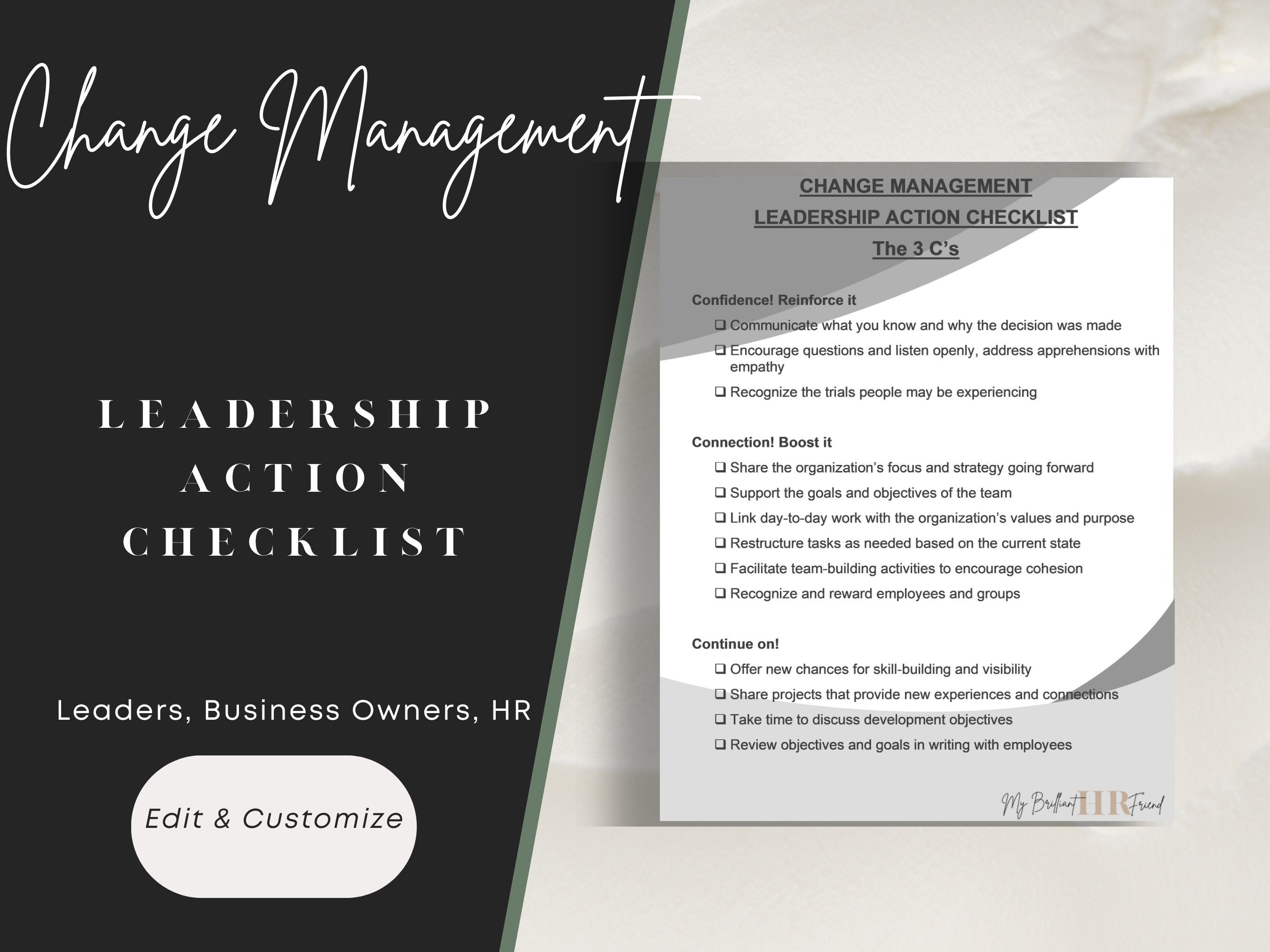Leadership Tool Change Management Action Checklist Strategic Human ...