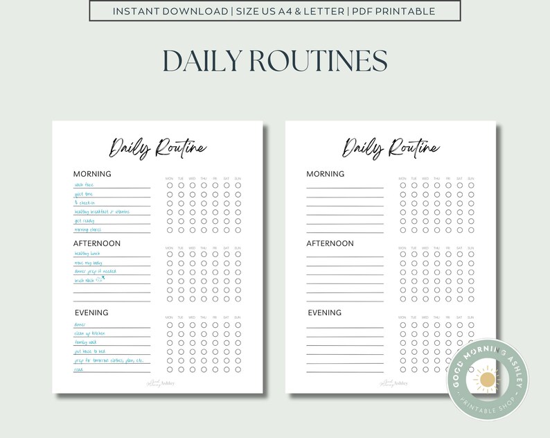 Daily Routine Template | Letter Size Printable Planner Inserts ...