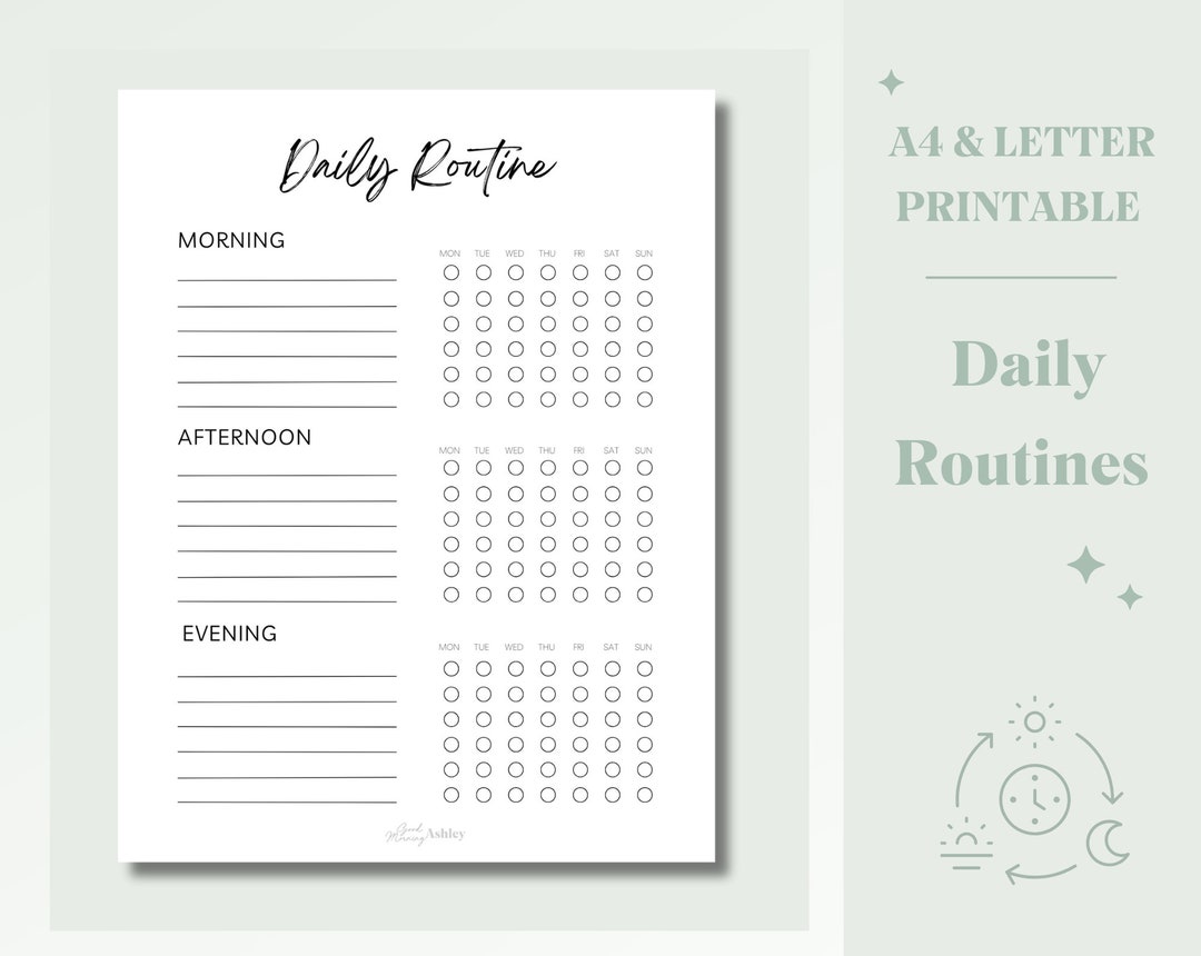 Daily Routine Template | Letter Size Printable Planner Inserts ...