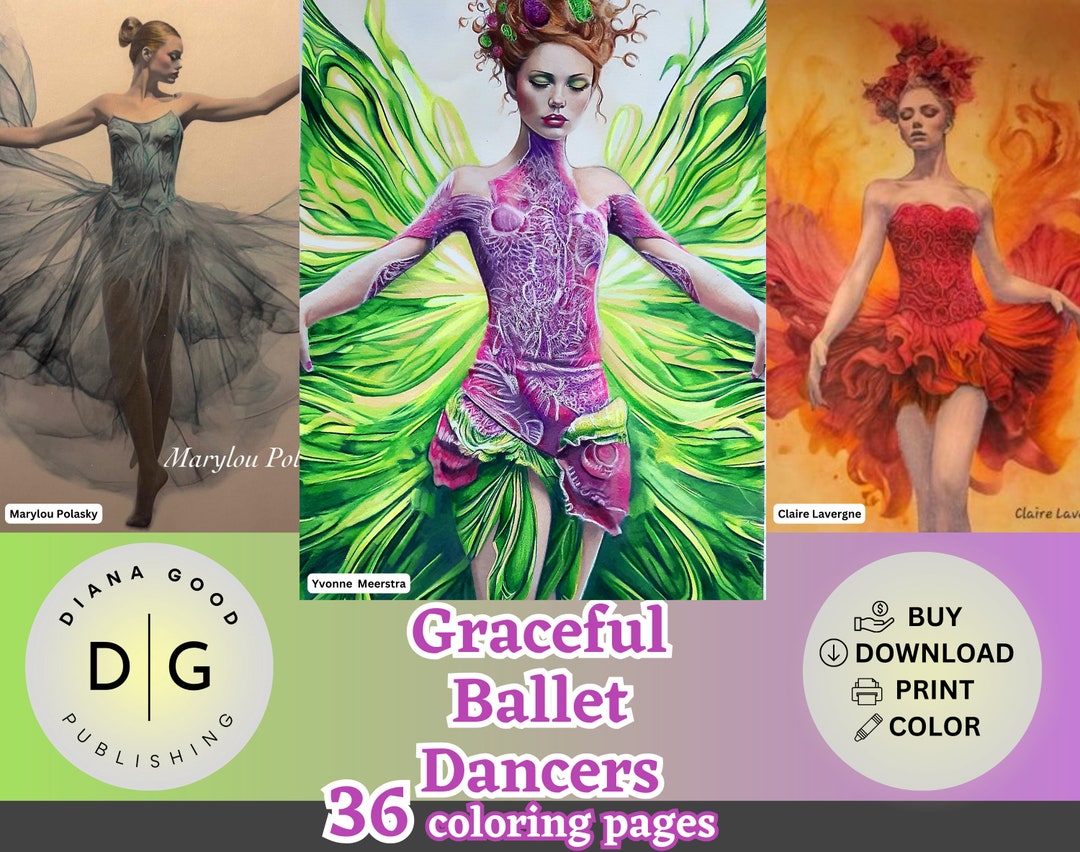 36 Graceful Ballet Dancers Coloring Pages for Adults Grayscale Coloring ...