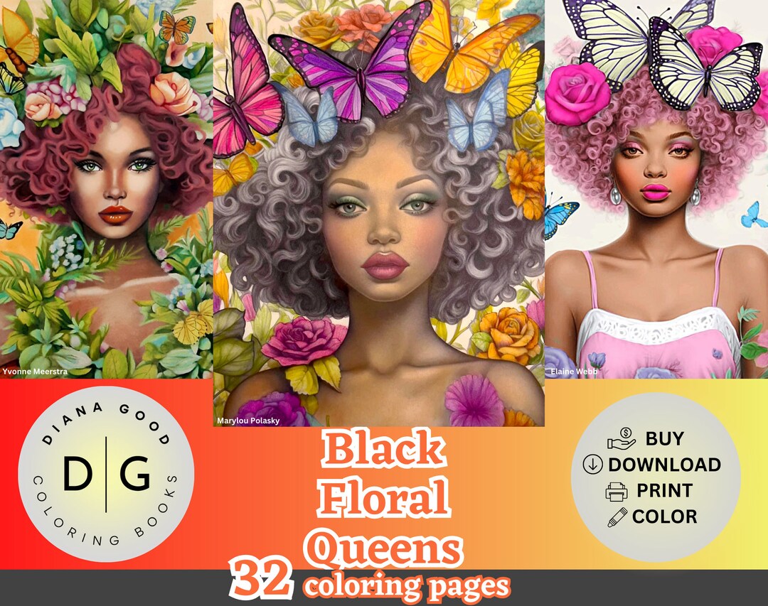 32 Black Floral Queens Coloring Pages for Adults Grayscale - Etsy