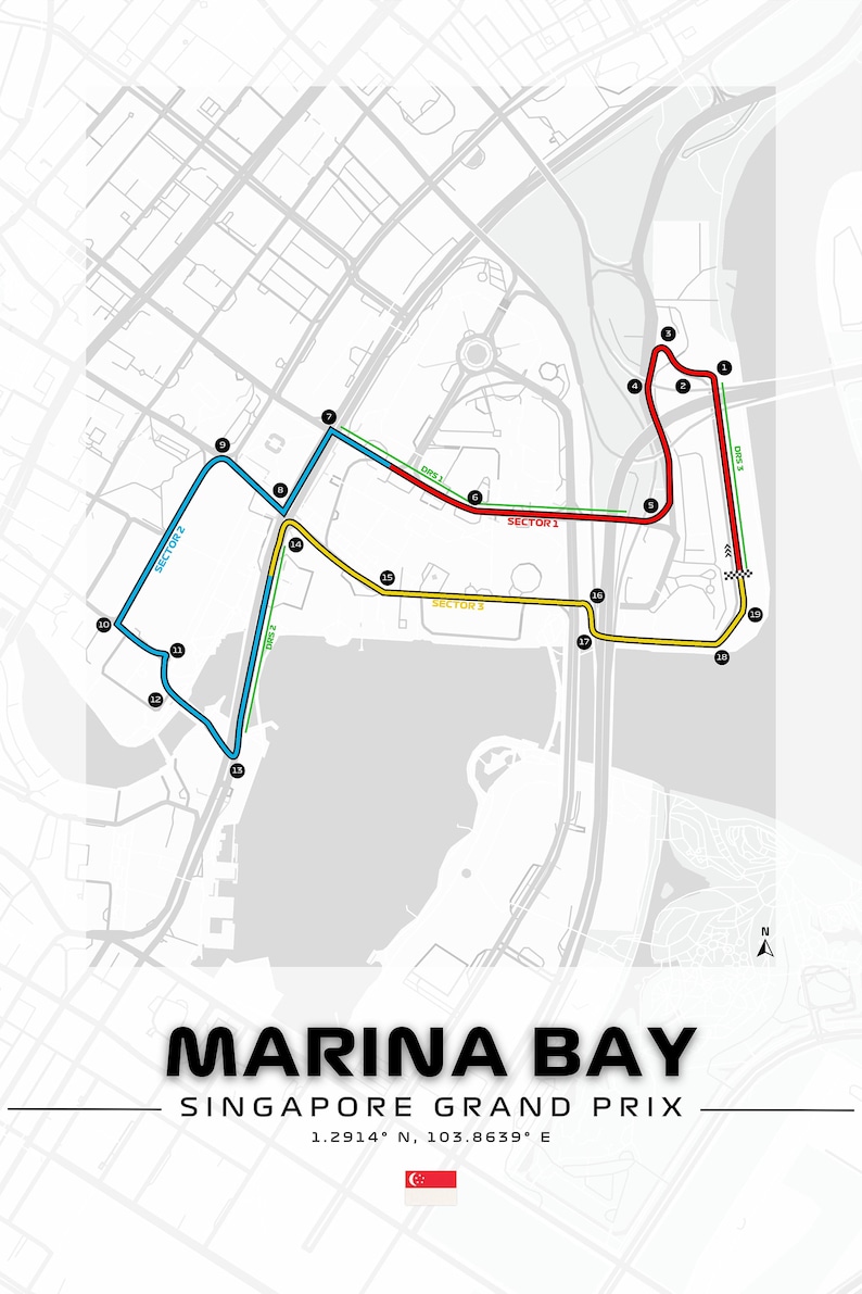 FORMULA 1 MARINA BAY Poster F1 Poster F1 Track Poster Singapore Track ...