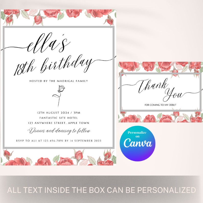 Debut Invitation Filipino 18th Birthday Roses Theme Birthday Party ...