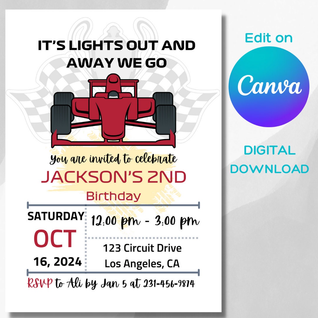 Formula 1 Birthday Invitation: Racing Party Card (digital Download) - Etsy