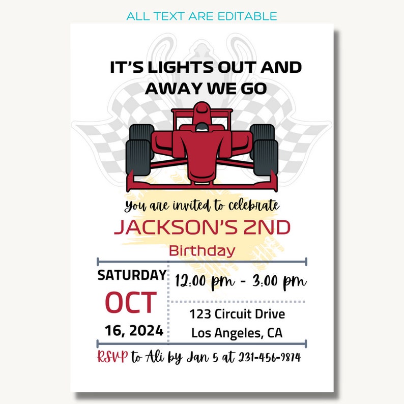 INVITACIÓN DE CUMPLEAÑOS DE FÓRMULA 1 Tarjeta de fiesta de Fórmula 1 ...