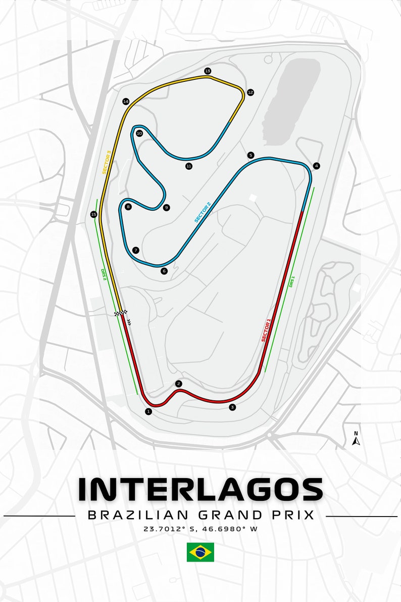 FORMULA 1 INTERLAGOS Poster F1 Poster F1 Track Poster Interlagos Track ...
