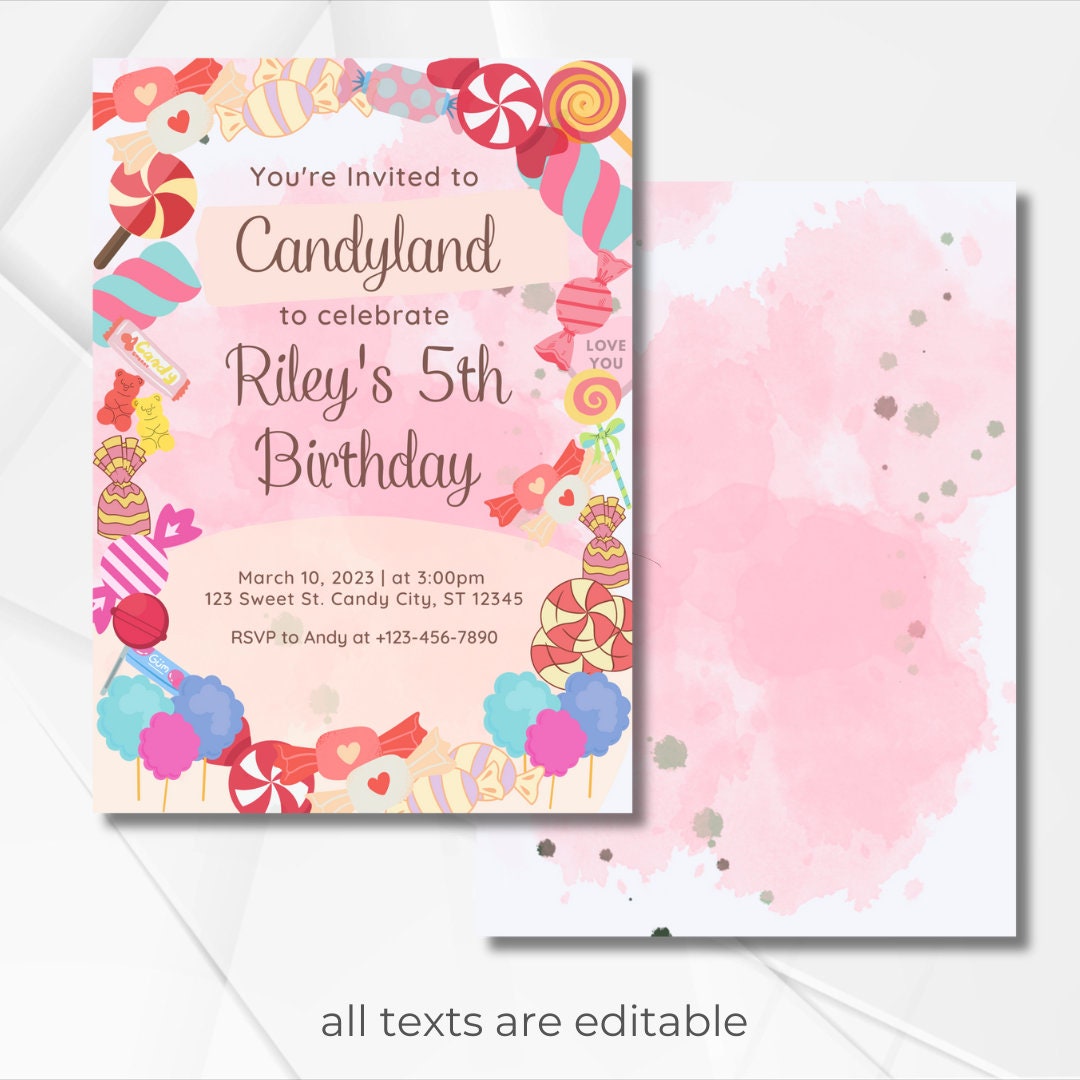 Candyland Birthday Invitation Thank You Card Birthday Party Candy Theme ...