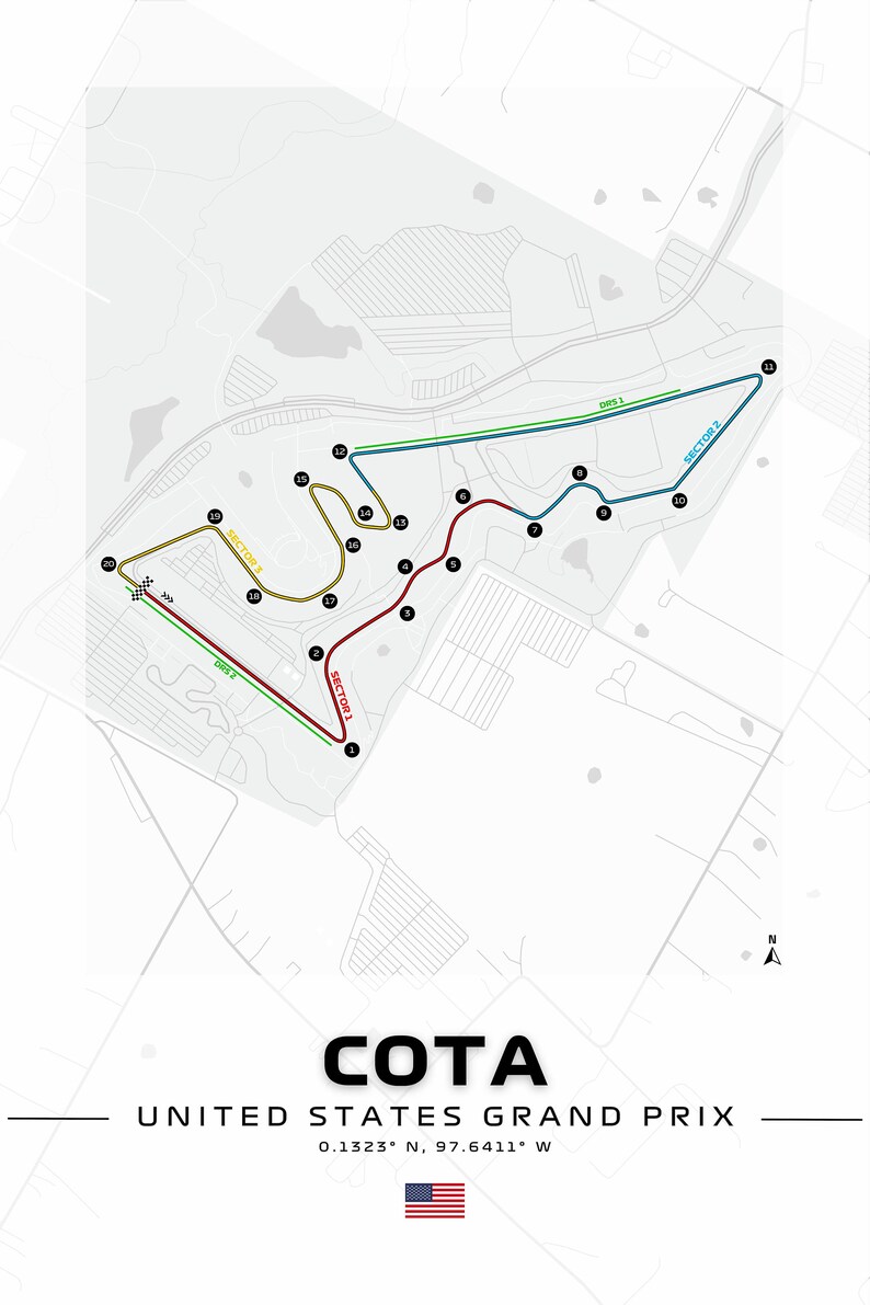 FORMULA 1 COTA Poster F1 Poster F1 Track Poster Circuit of the Americas ...