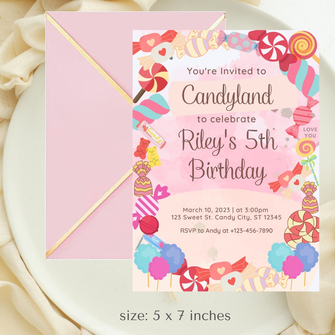 Candyland Birthday Invitation Thank You Card Birthday Party Candy Theme ...